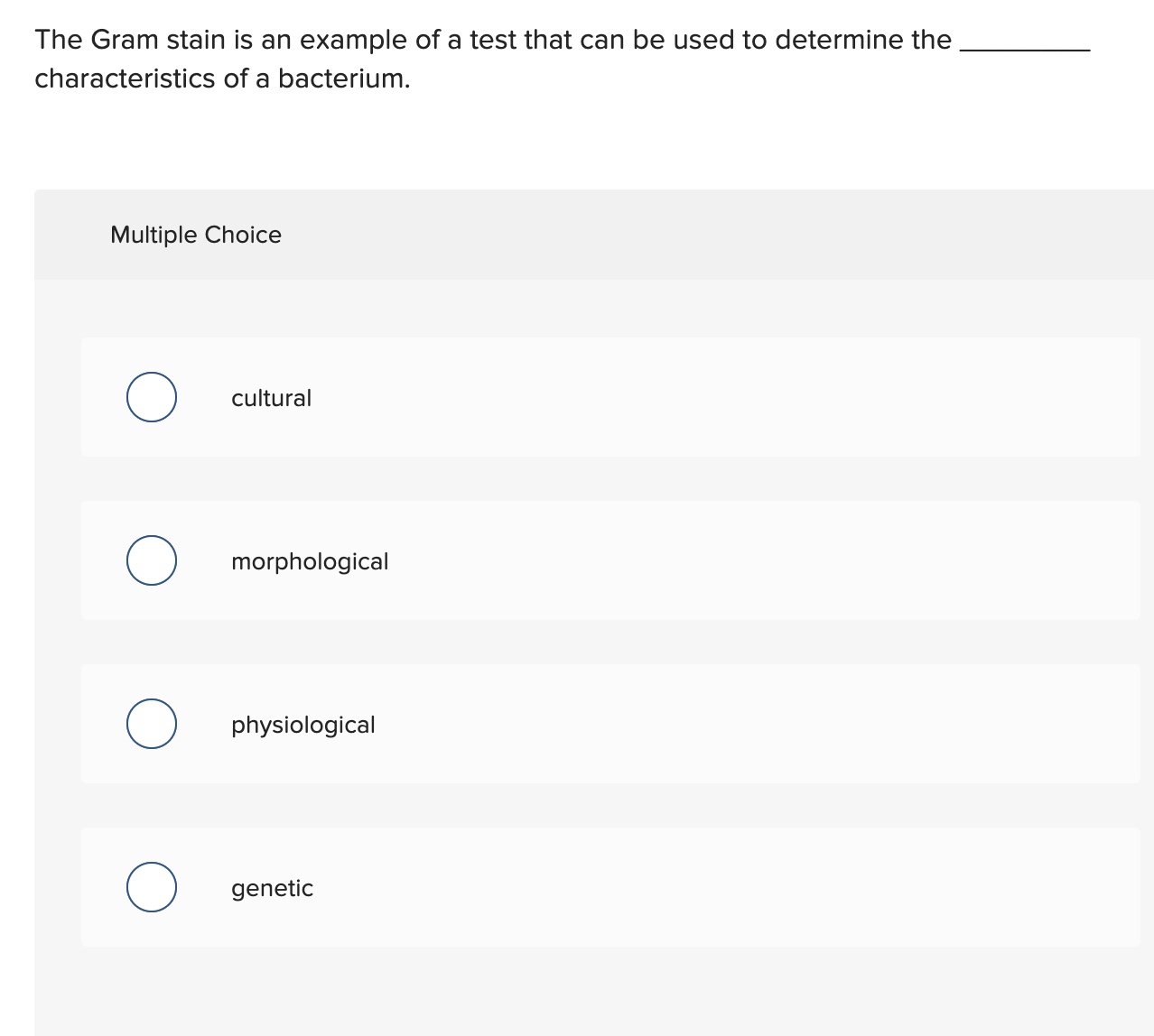 The Gram stain is an example of a test that | StudyX