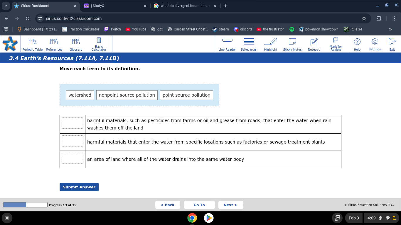 Move each term to its definition. watershed | StudyX