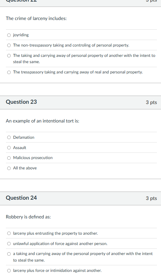 An example of an intentional tort is: | StudyX