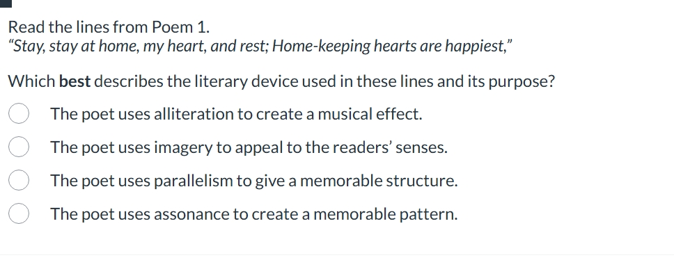 Read the lines from Poem 1. "Stay, stay at | StudyX