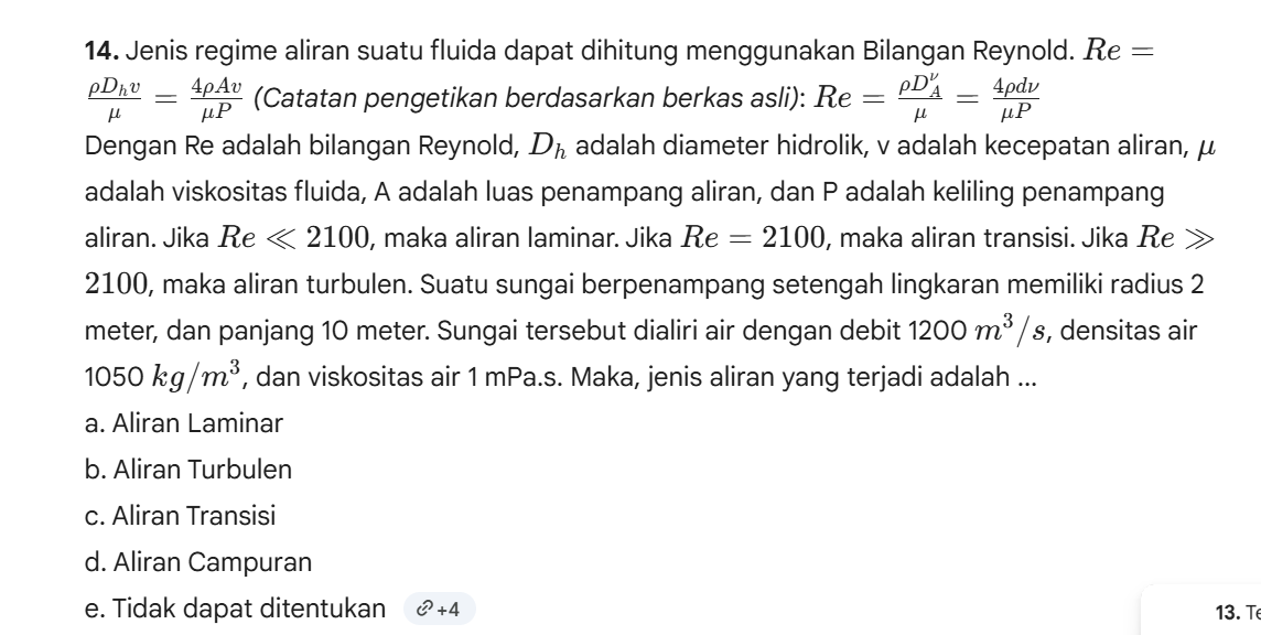 Jenis regime aliran suatu fluida dapat | StudyX