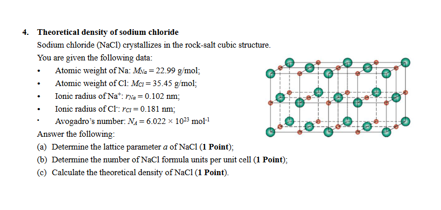 Theoretical density of sodium chloride | StudyX