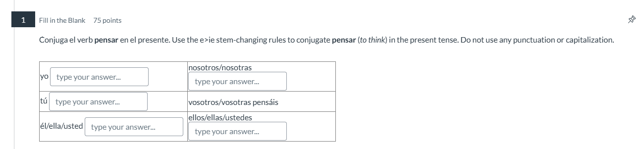 Fill in the Blank Conjuga el verb pensar en | StudyX