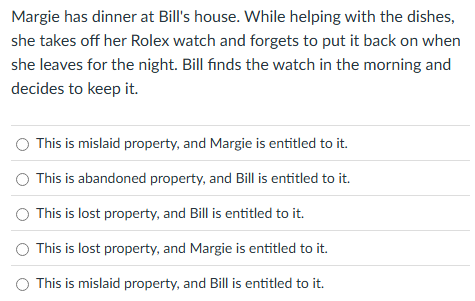 Margie has dinner at Bill's house. While