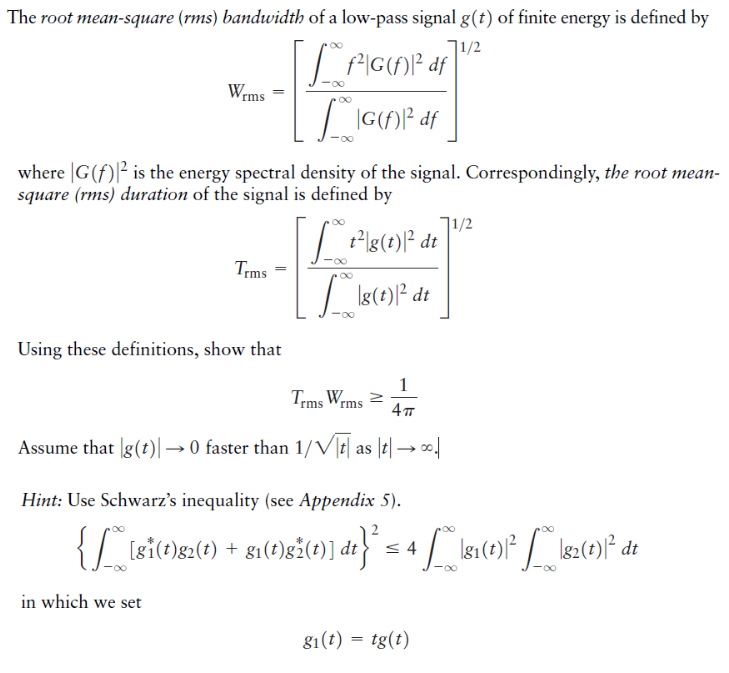 The root mean-square (rms) bandwidth of a | StudyX
