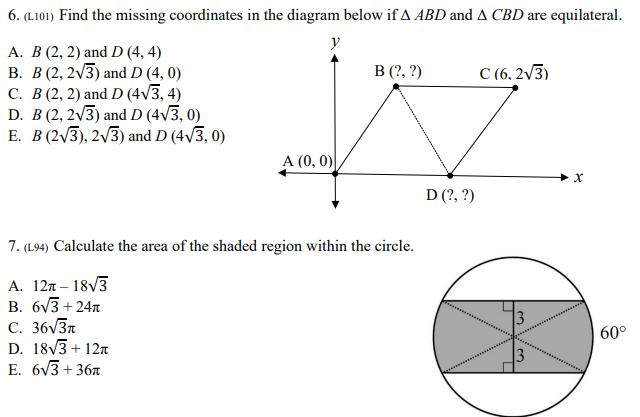 6. Find the missing coordinates in the | StudyX