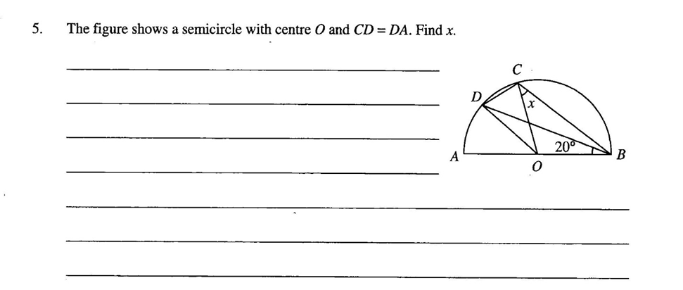The figure shows a semicircle with centre O | StudyX