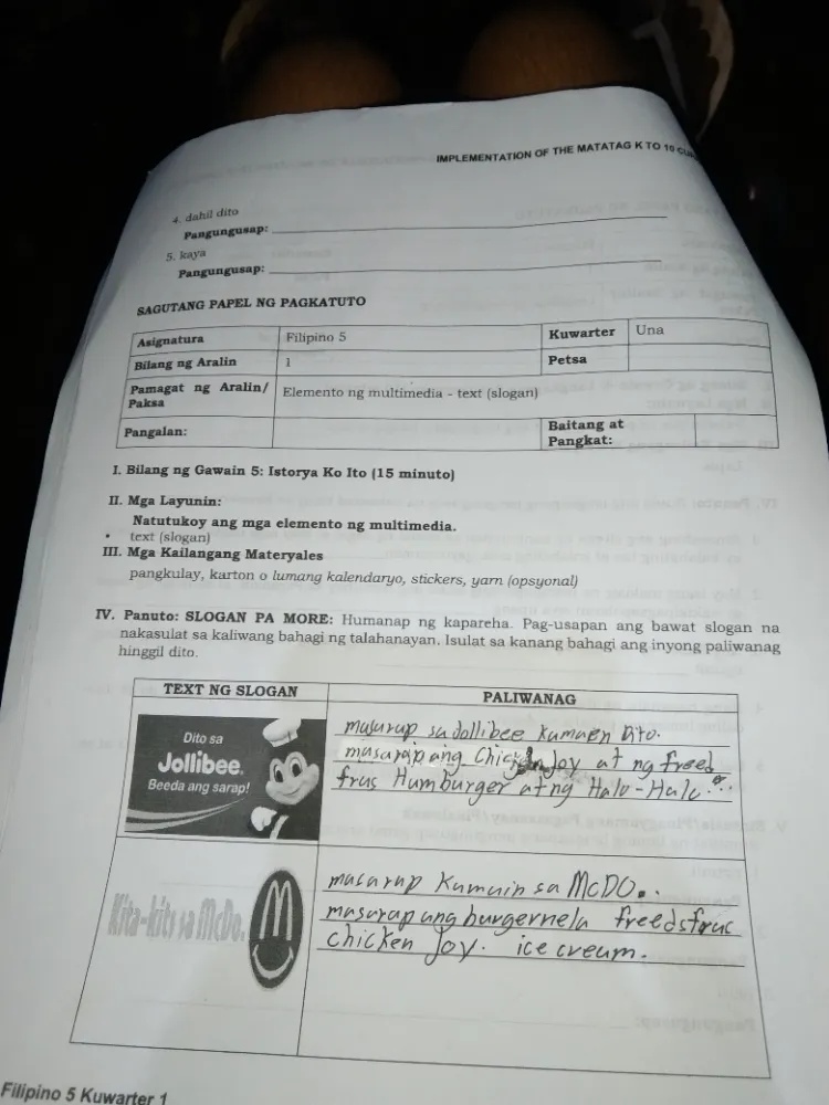 IV. Panuto: SLOGAN PA MORE: Humanap ng | StudyX