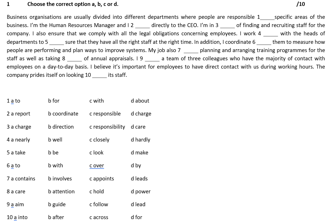 1 Choose the correct option a, b, c or d. | StudyX