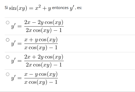 Si $ (xy) = x^2 + y$ entonces $y'$, es: $y' | StudyX