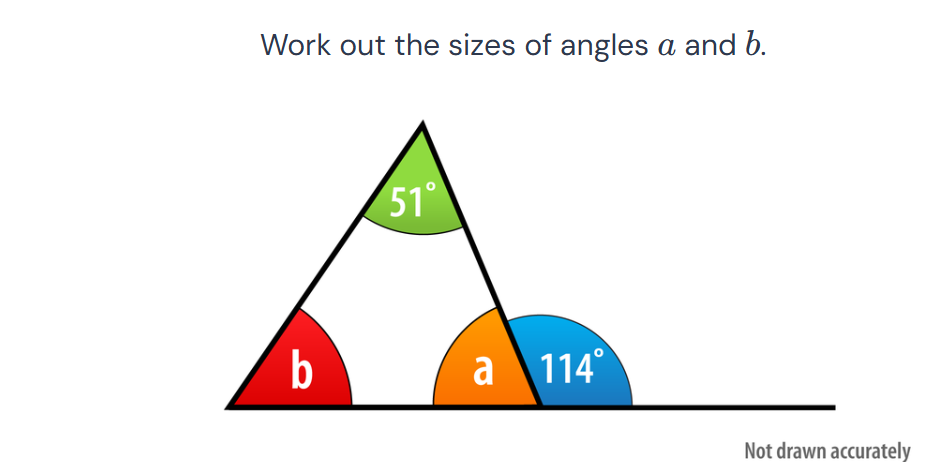 Work out the sizes of angles a and b. 51° a