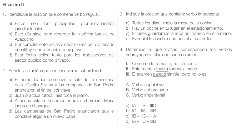 1. Identifique la oración que contiene verbo | StudyX