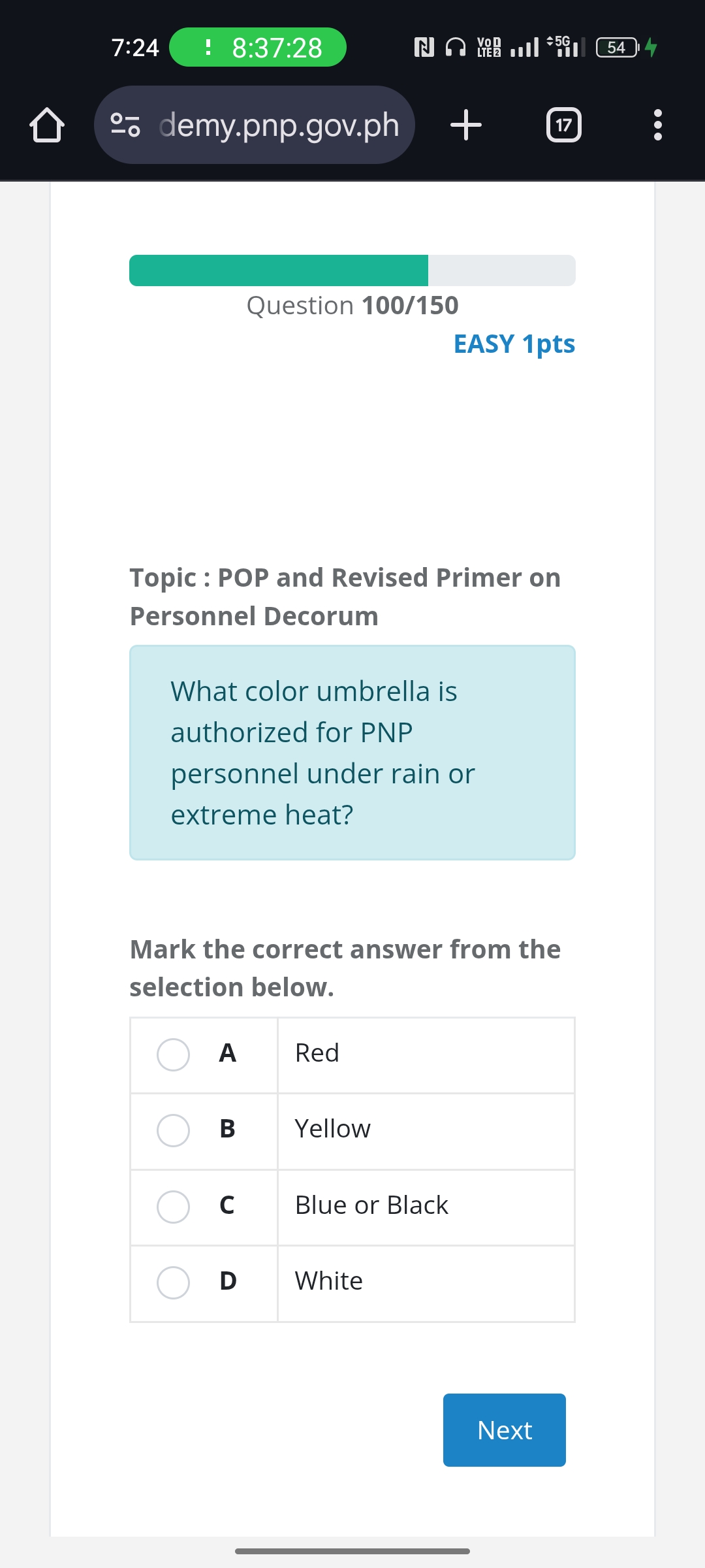 What color umbrella is authorized for PNP