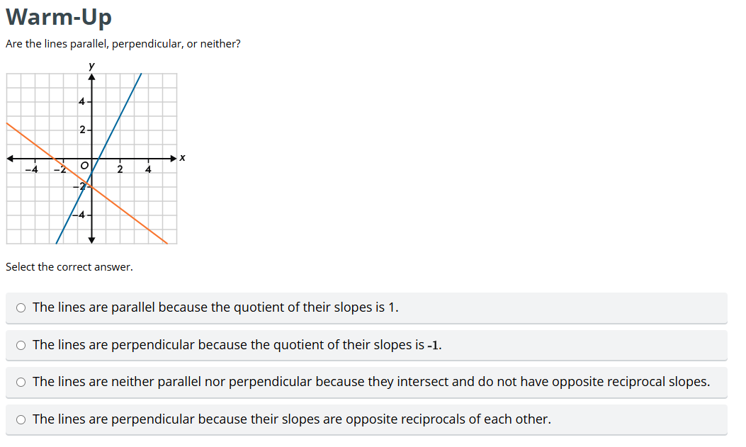 Are the lines parallel, perpendicular, or | StudyX