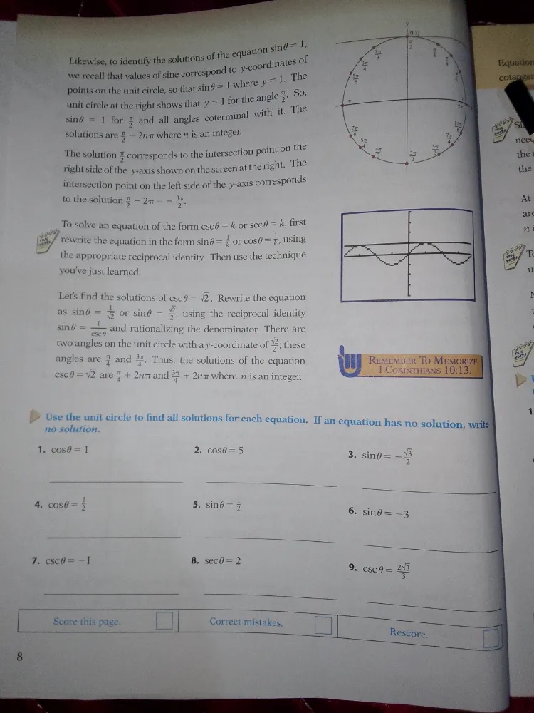 Use the unit circle to find all solutions | StudyX