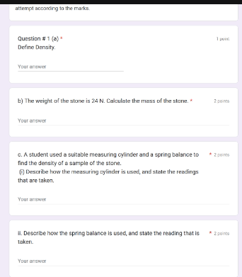 Question # 1 (a)* Define Density. b) The | StudyX