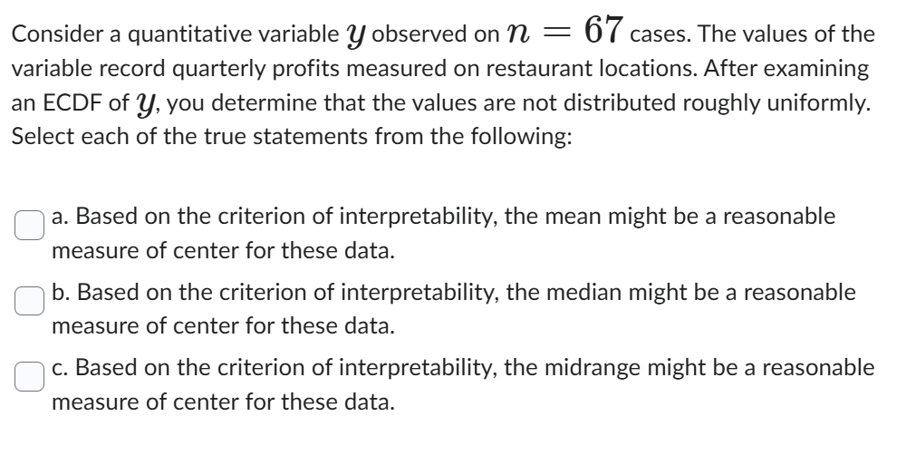 Consider a quantitative variable $y$ | StudyX