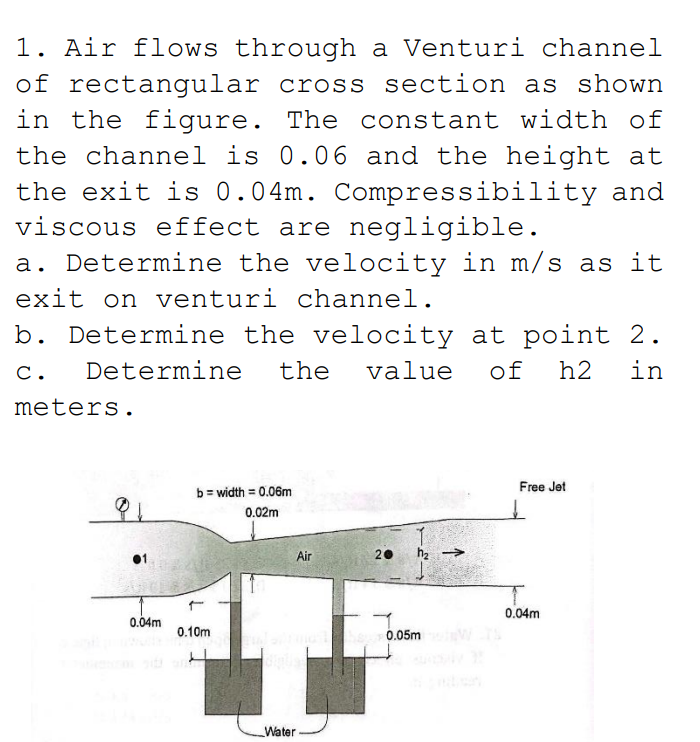 1. Air flows through a Venturi channel of | StudyX