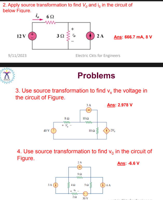 2. Apply source transformation to find $V_o$ | StudyX