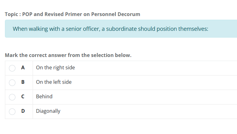 When walking with a senior officer, a | StudyX