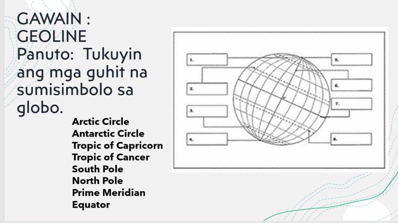 GAWAIN: GEOLINE Panuto: Tukuyin ang mga | StudyX