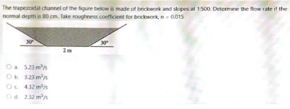 The trapezoidal channel of the figure below | StudyX