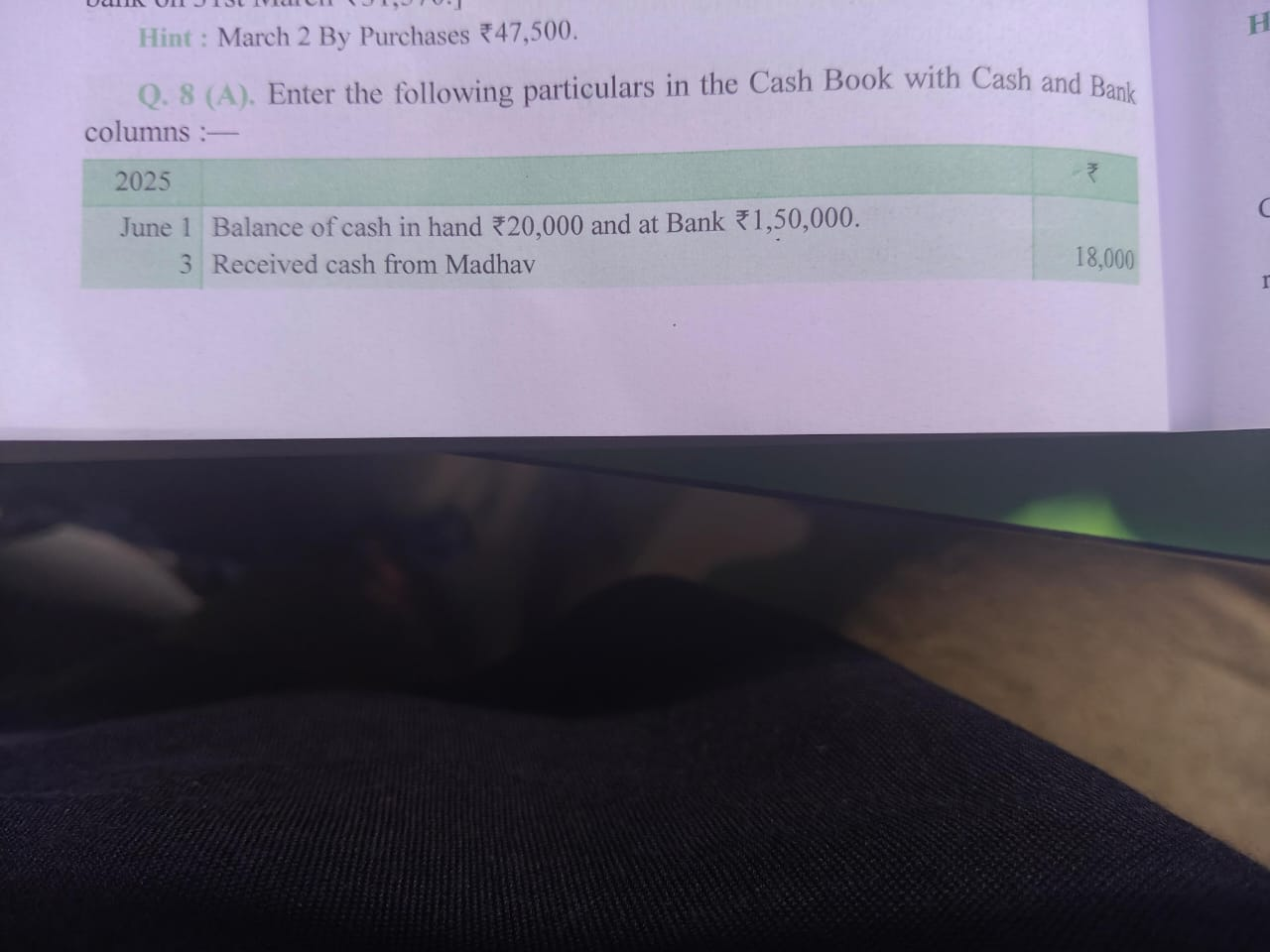Q. 8 (A). Enter the following particulars in | StudyX