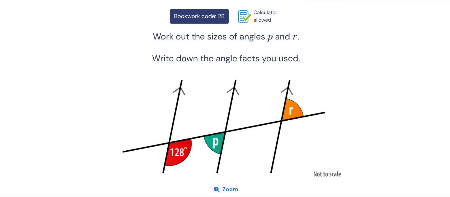 Work out the sizes of angles $p$ and $r$. | StudyX
