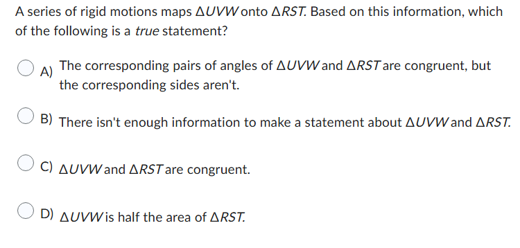 A series of rigid motions maps $ UVW$ onto | StudyX