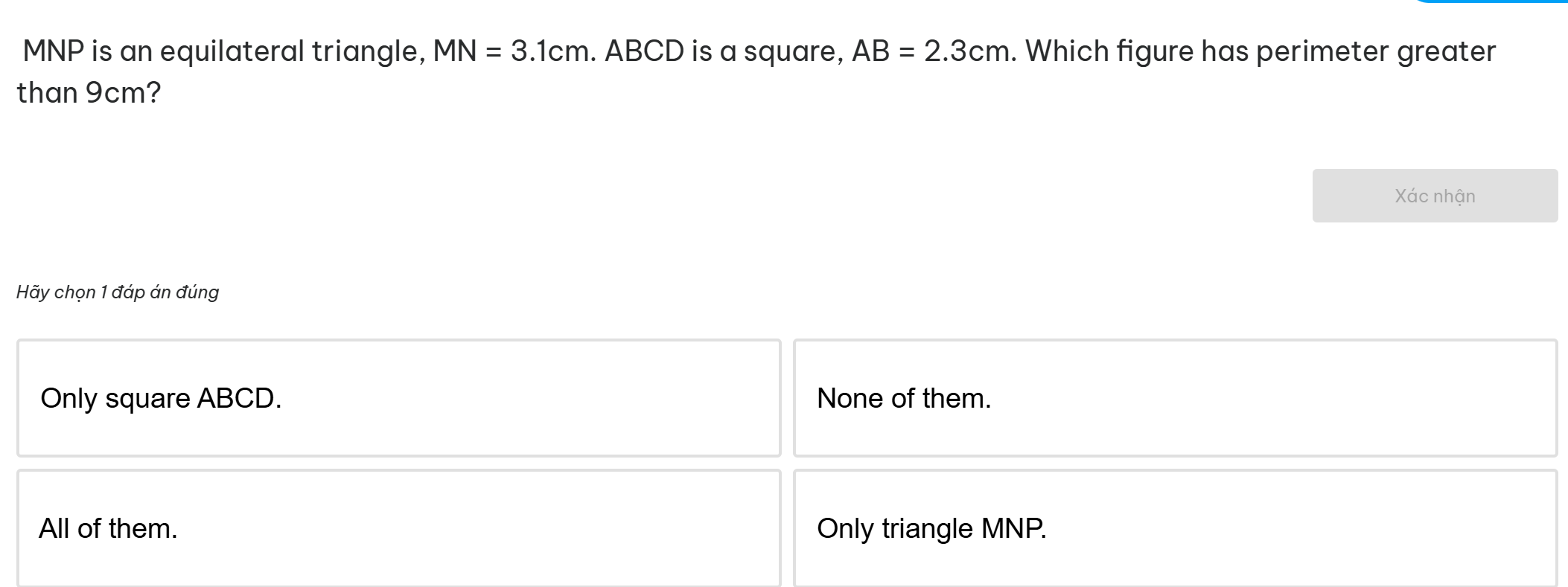 MNP is an equilateral triangle, MN = 3.1cm. | StudyX