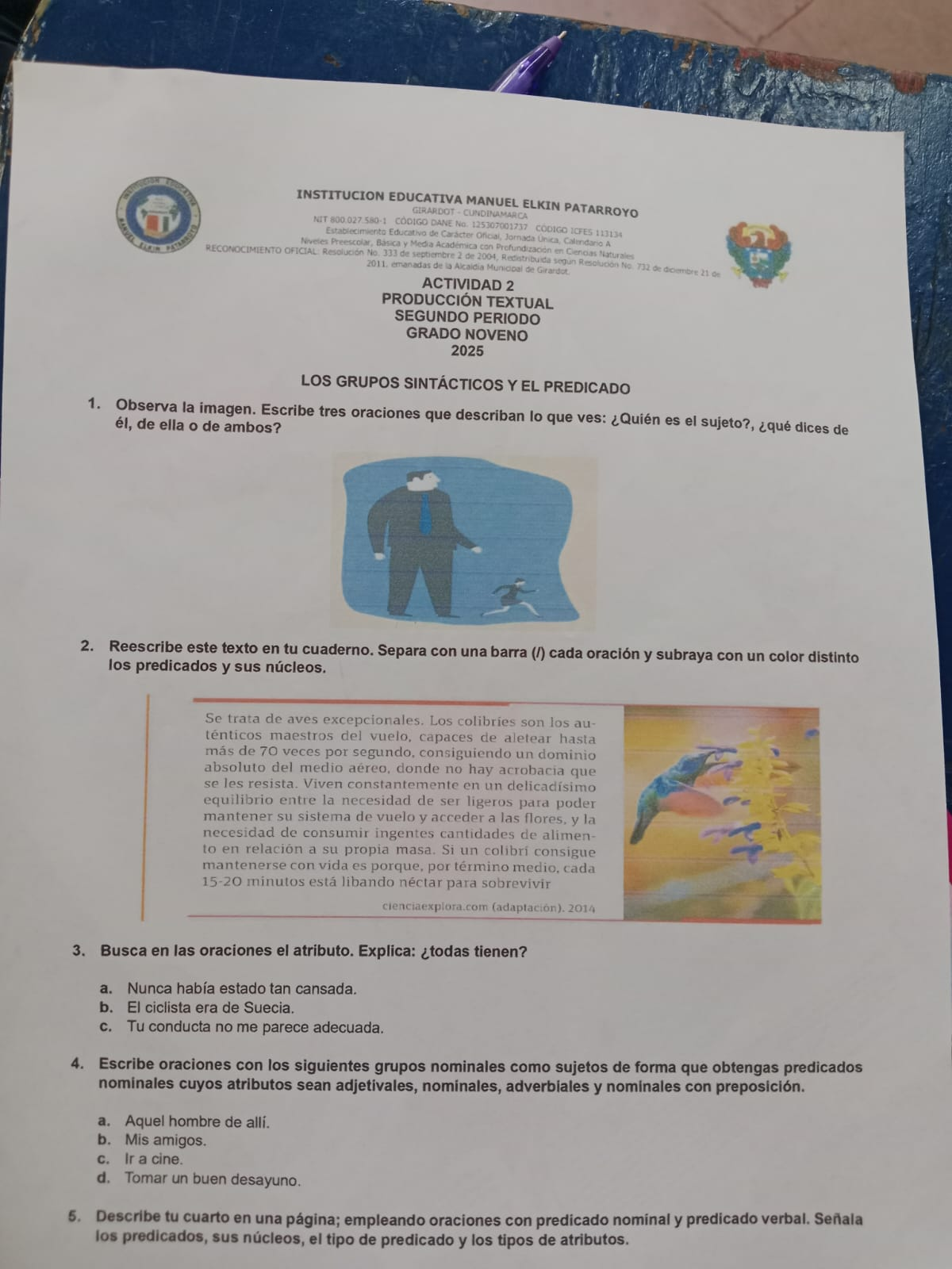 1. Observa la imagen. Escribe tres oraciones | StudyX