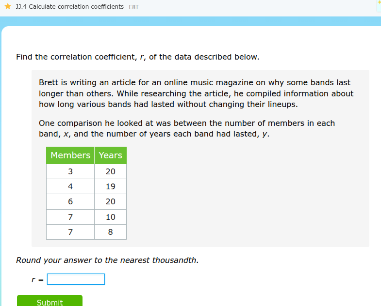 Find the correlation coefficient, *r*, of | StudyX