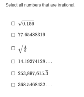 Select all numbers that are irrational.