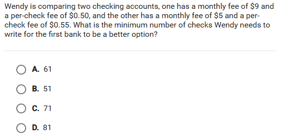 Wendy is comparing two checking accounts, | StudyX