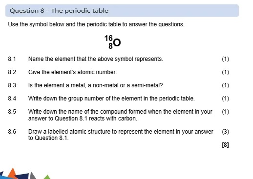 Question 8 - The periodic table Use the | StudyX