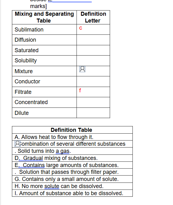 Match the terms in the "Mixing and | StudyX