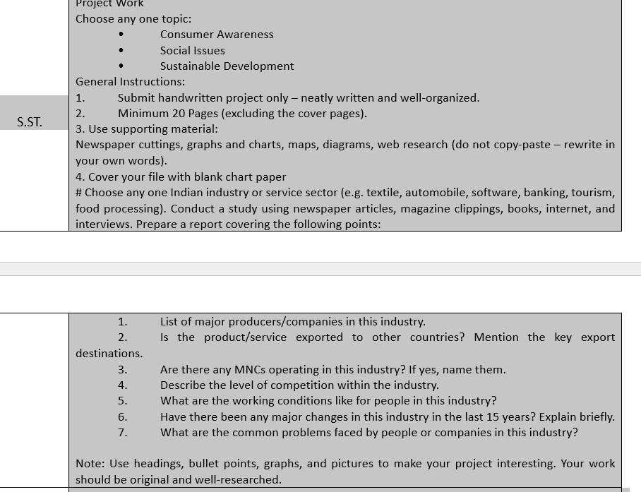 Project Work Choose any one topic: * | StudyX