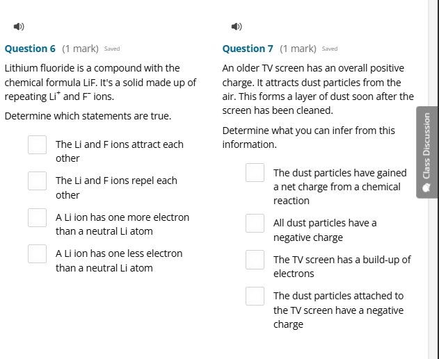 Question 6 (1 mark) Saved Lithium fluoride | StudyX