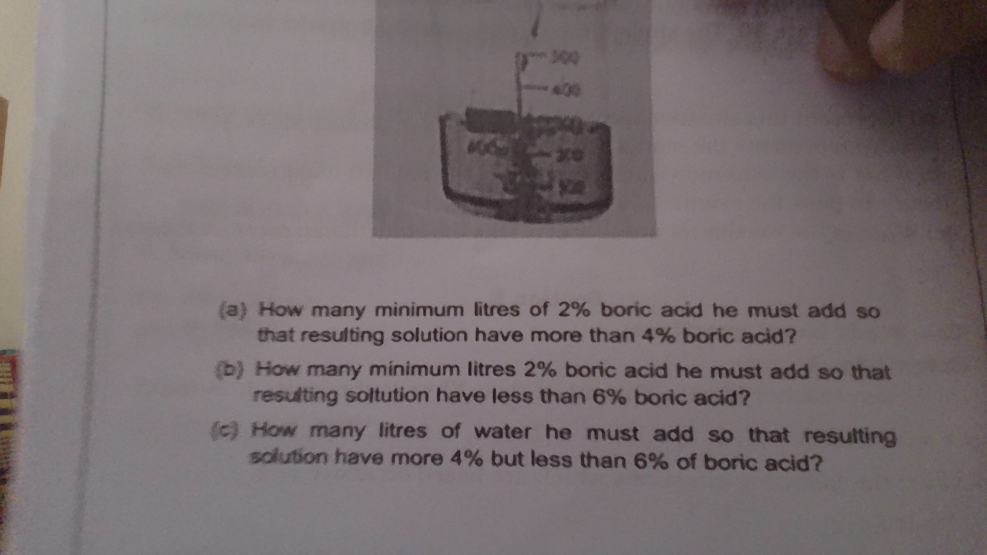 (a) How many minimum litres of 2% boric acid | StudyX