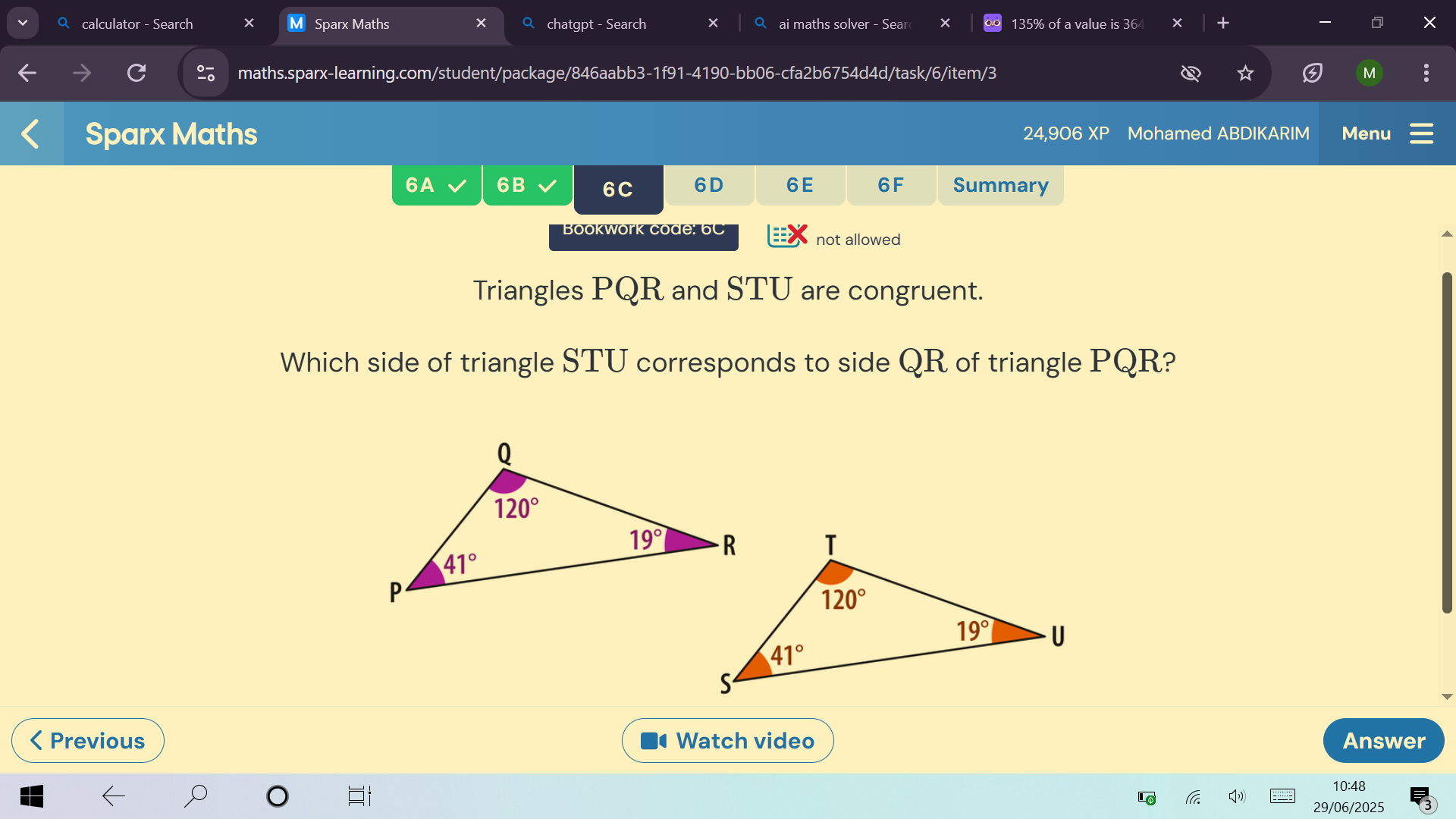 Triangles PQR and STU are congruent. Which | StudyX