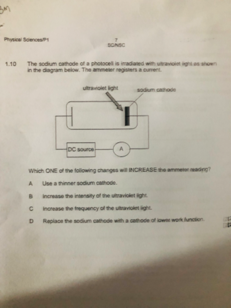 The sodium cathode of a photocell is | StudyX