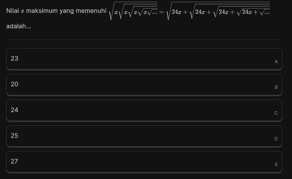 Nilai $x$ maksimum yang memenuhi $ {x {x {x | StudyX