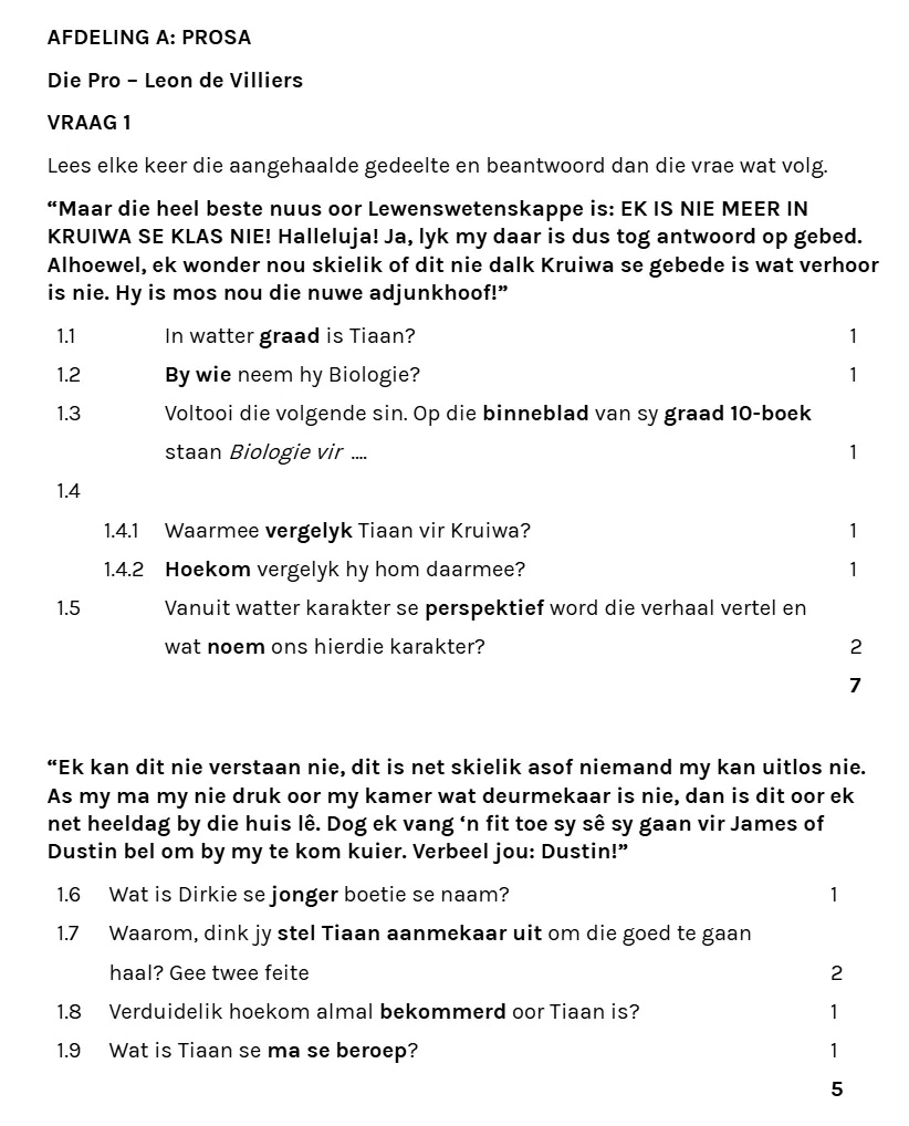 AFDELING A: PROSA Die Pro - Leon de Villiers