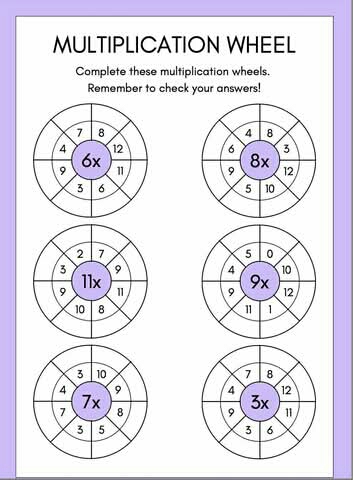 MULTIPLICATION WHEEL Complete these | StudyX
