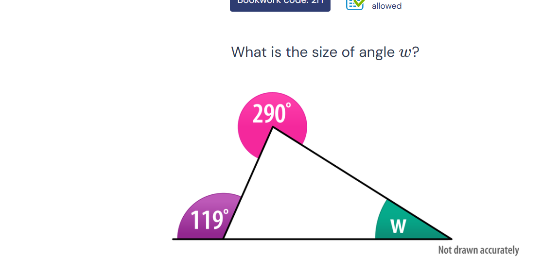 What is the size of angle $w$? $290^ 119^ $w | StudyX