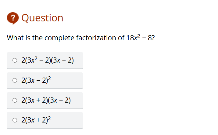 What is the complete factorization of $18x^2 | StudyX