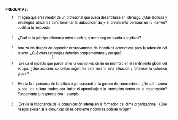 PREGUNTAS: 1. Imagina que eres mentor de un | StudyX