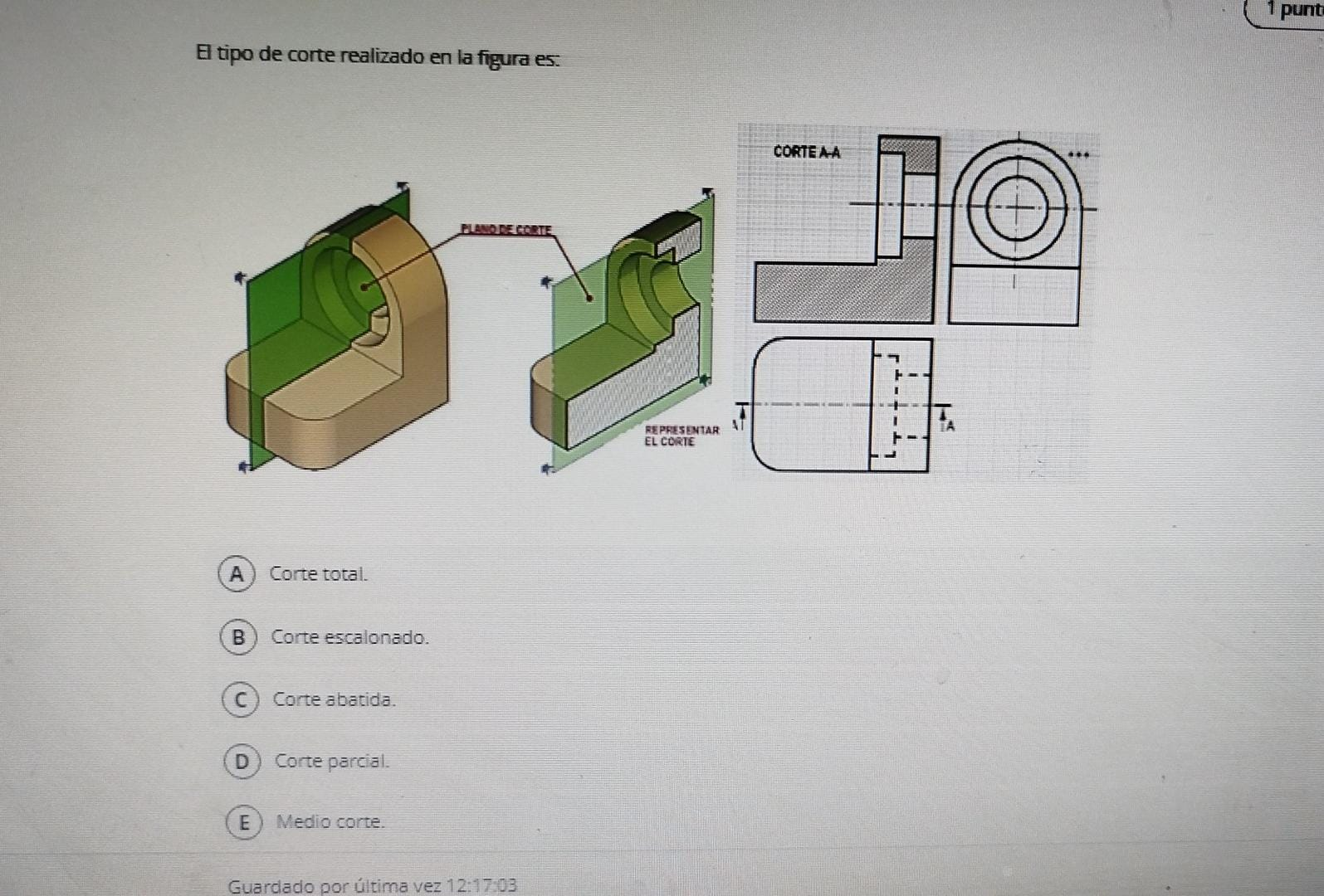 El tipo de corte realizado en la figura es: | StudyX