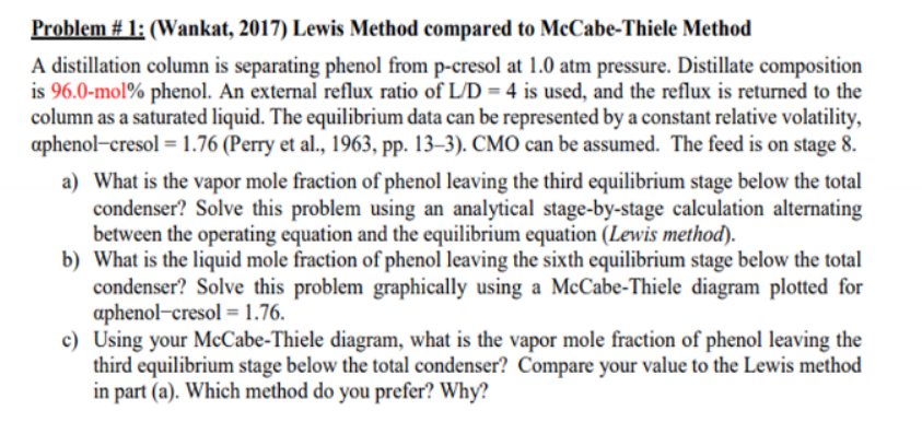 Problem # 1: (Wankat, 2017) Lewis Method | StudyX