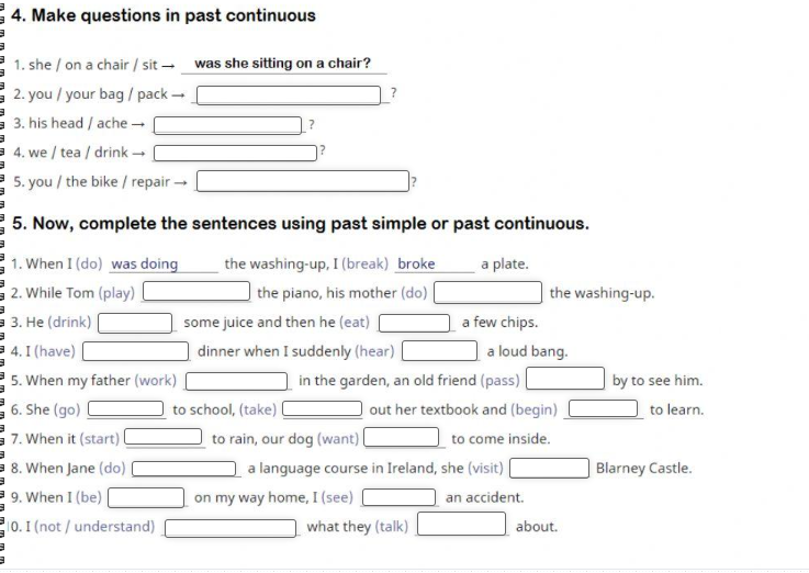 4. Make questions in past continuous 1. she | StudyX